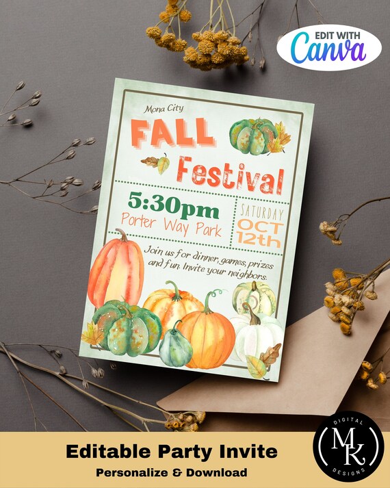 Editable Fall Festival Invitation Canva Template Edit and - Etsy