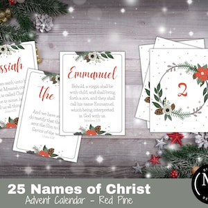 25 Names of Christ Advent Calendar - Red Pine Set, Christmas Countdown ...