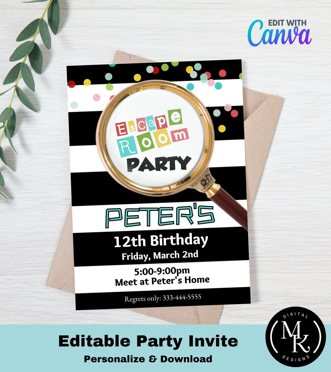Editable Escape Room Birthday Invitation, Canva Template, Edit and ...