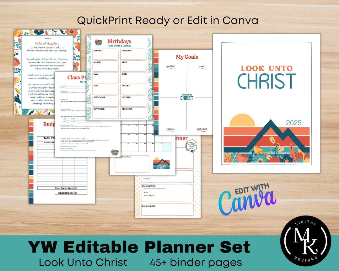 Young Women Binder Set, Editable, Quickprint, 2025 Look Unto Christ ...