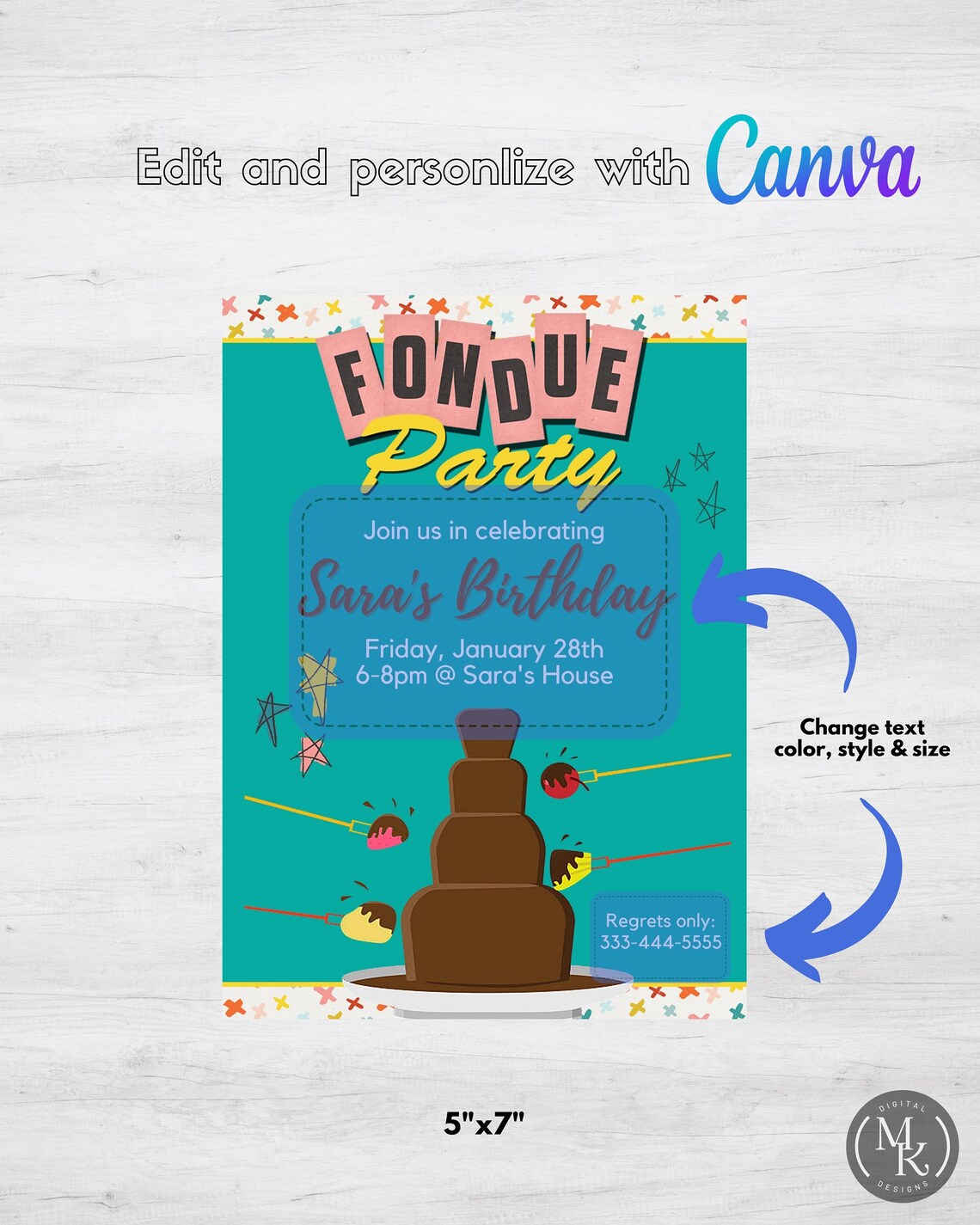 Editable Fondue Party Invitation Canva Template Edit and | Etsy