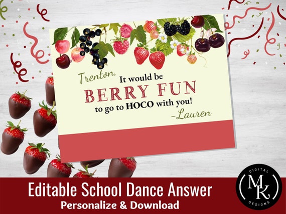 Editable School Dance Answer BERRY FUN Dance or Date Custom - Etsy