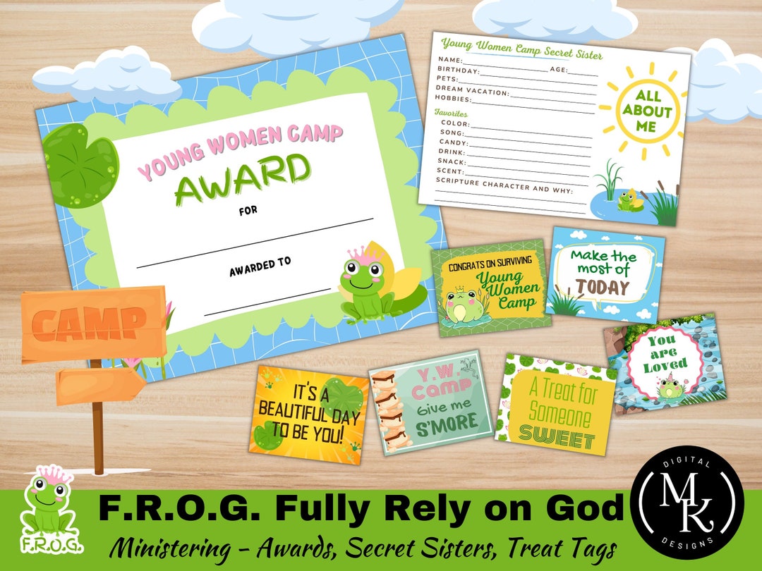 Young Women Girls Camp FROG: Fully Rely on God - Secret Sister, Awards, Tuck-in Treat Tags, LDS ...