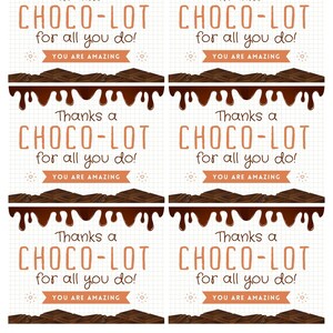 Thanks a CHOCO-LOT for All You Do Chocolate Tag Teacher - Etsy
