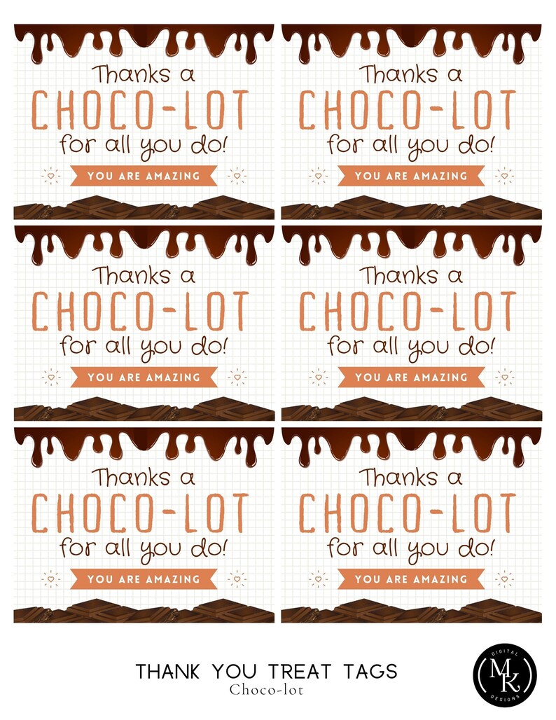 Thanks a CHOCO-LOT for All You Do Chocolate Tag Teacher - Etsy