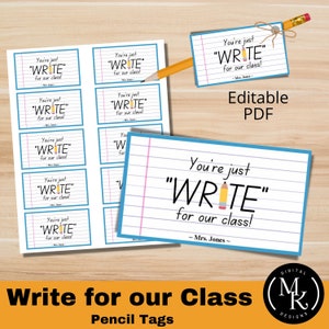 Pencil Tags Student Gift, Back to School Treat Download, Write for Our ...
