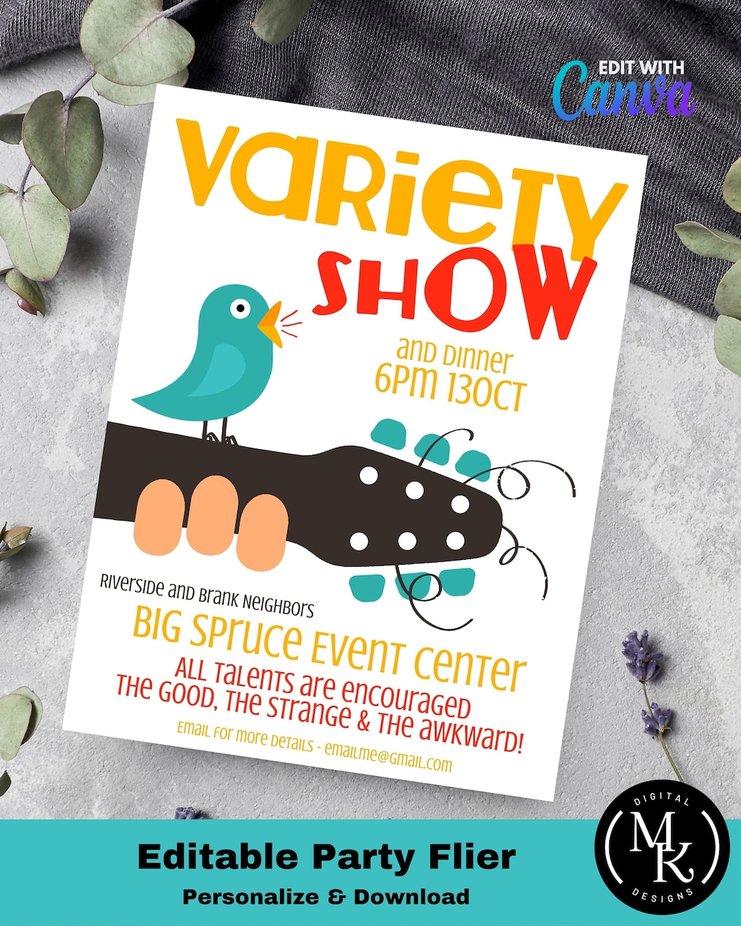 Editable Variety Show Flier, Talent Show Canva Template, Edit and ...