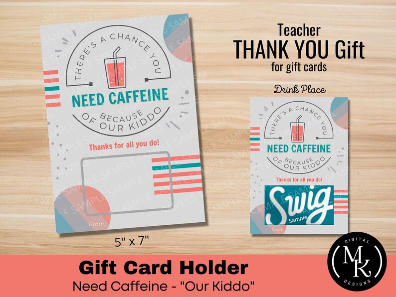 Teacher Needs Caffeine Thank You Card for Soda Gift Card, Printable ...