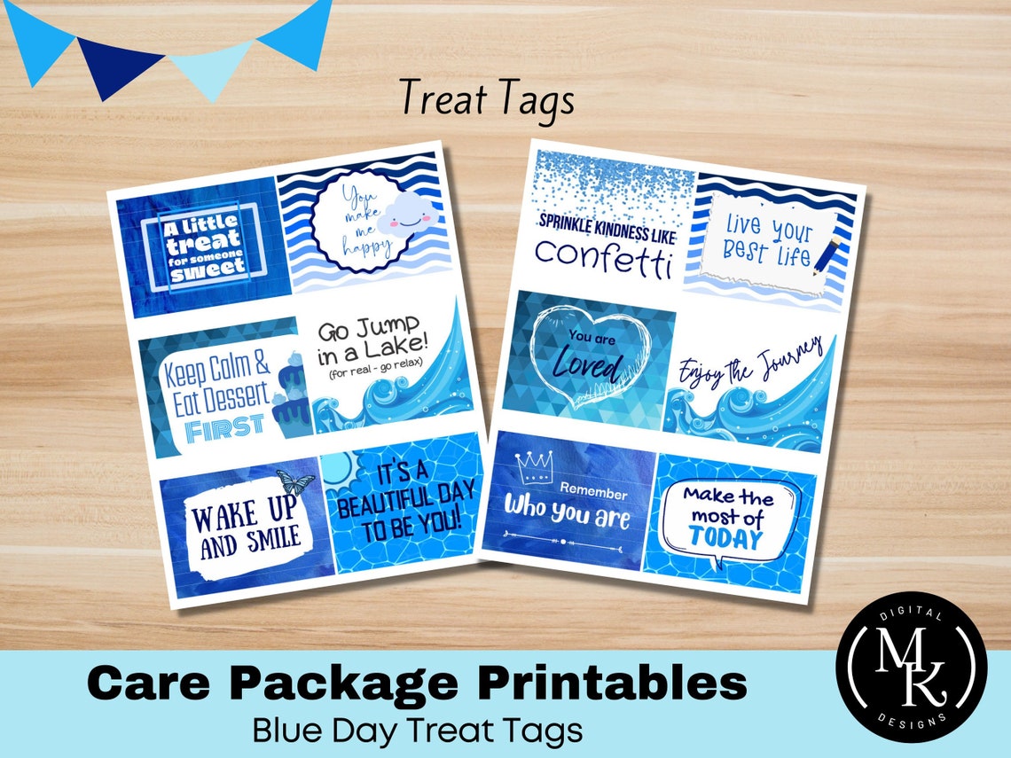Blue Day Cards Printables, Cheer Someone Tags, Treat Tags Download - Etsy