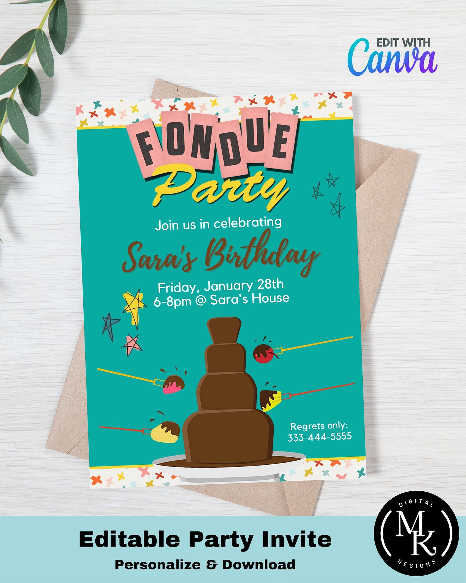 Editable Fondue Party Invitation Canva Template Edit and | Etsy