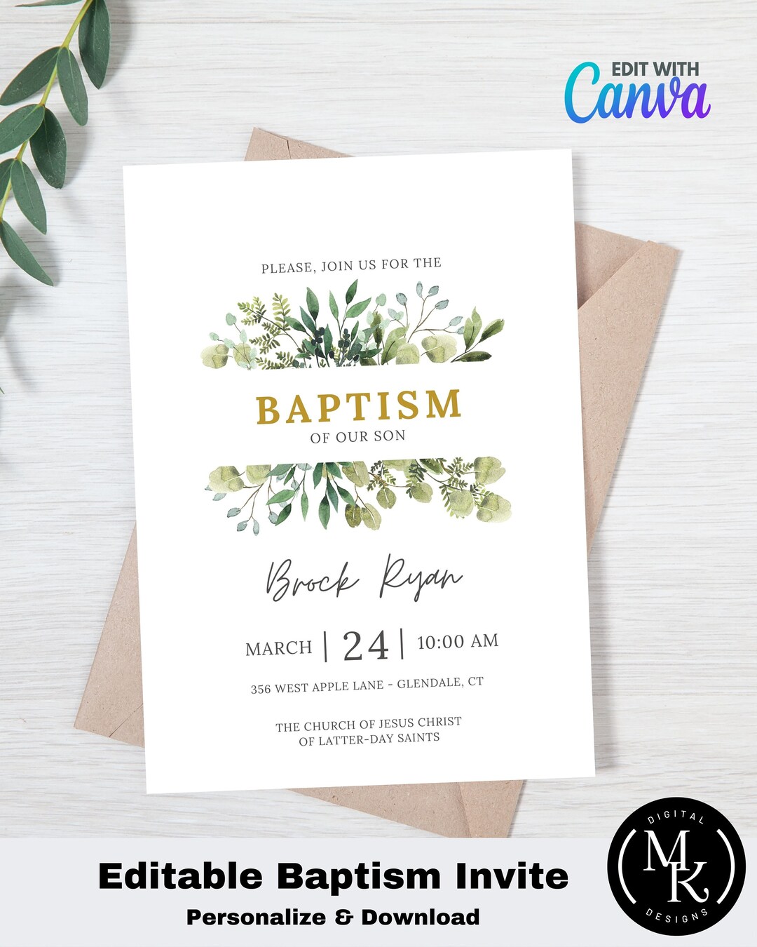 Editable Baptism Invitation, LDS Canva Template 019, Edit and Download ...