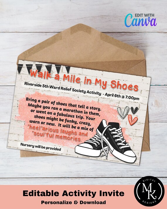 Editable Walk a Mile in My Shoes Activity Invitation LDS - Etsy