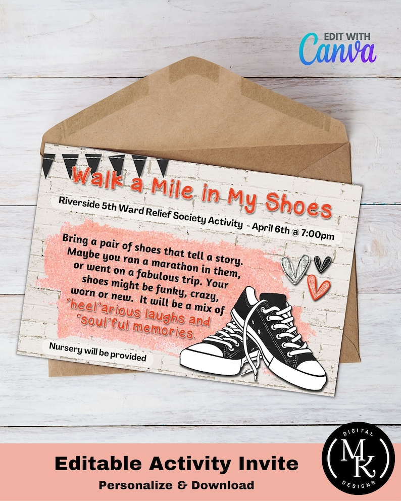 Editable Walk a Mile in My Shoes Activity Invitation, LDS Relief ...