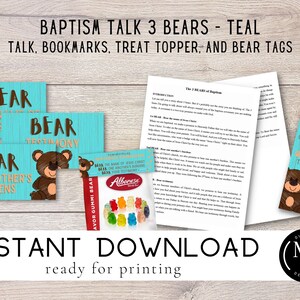 Baptism 3 Bears LDS Baptism Talk & Printables Teal | Etsy