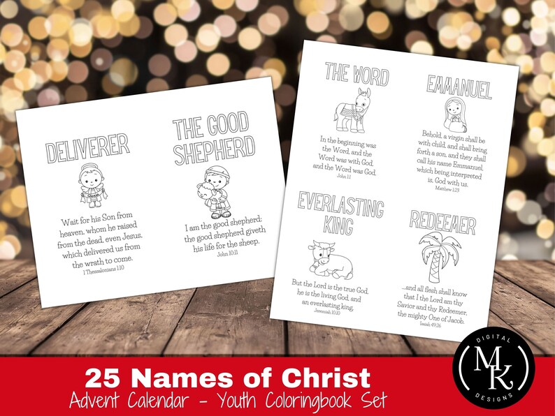 Kids Coloring Page Nativity Advent Calendar 25 Names of - Etsy