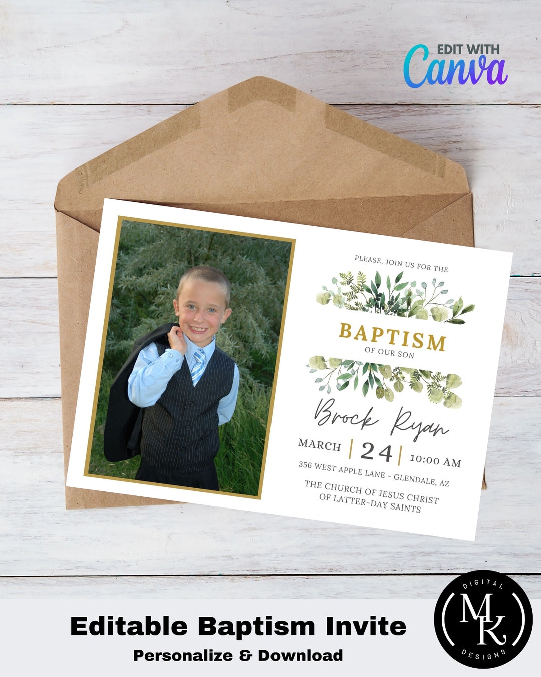 Editable Baptism Invitation, LDS Canva Template 113, Edit and Download ...