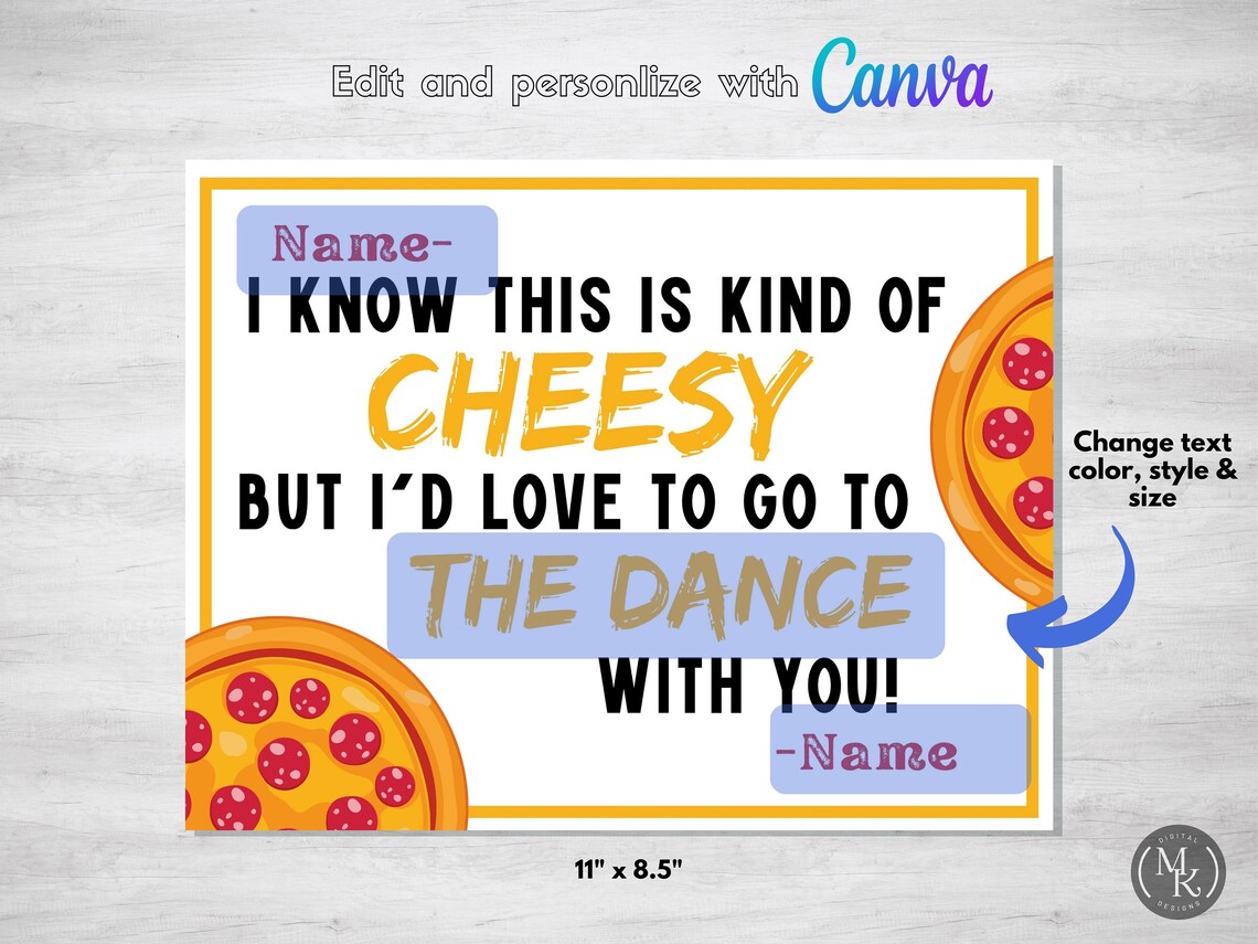 Editable School Dance Answer - CHEESY, Pizza Dance or Date Custom Printables - Etsy