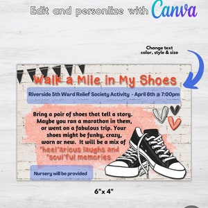 Editable Walk a Mile in My Shoes Activity Invitation, LDS Relief ...