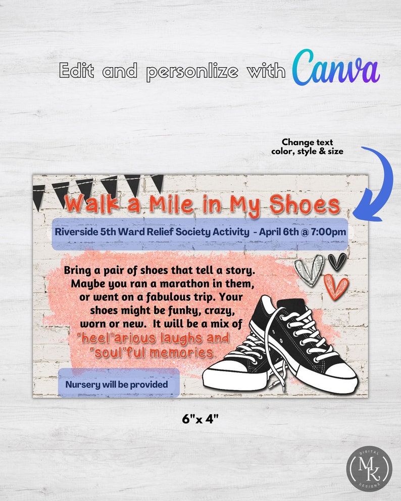 Editable Walk a Mile in My Shoes Activity Invitation LDS - Etsy