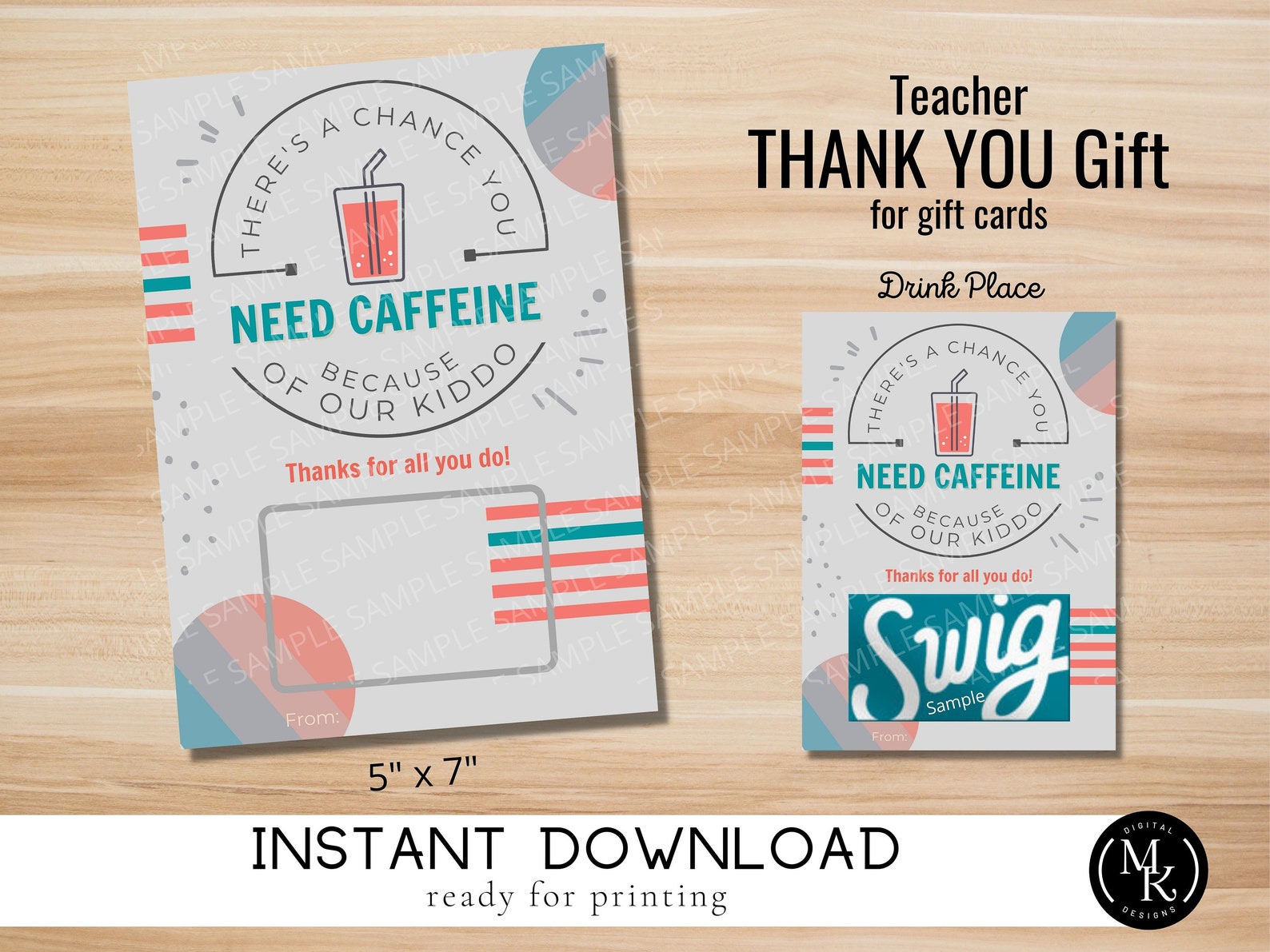 Teacher Needs Caffeine Thank You Card for Soda Gift Card - Etsy