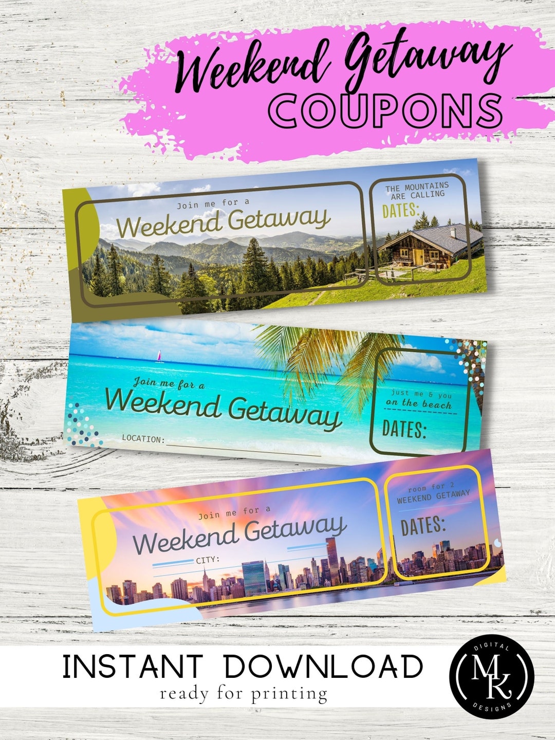 Weekend Getaway Coupons Vacation Voucher Date Night - Etsy