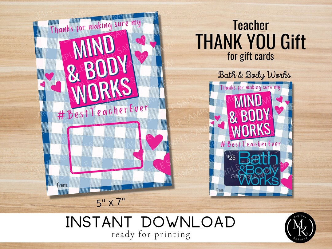 Teacher Card for Bath & Body Works Gift Card Printable Gift - Etsy