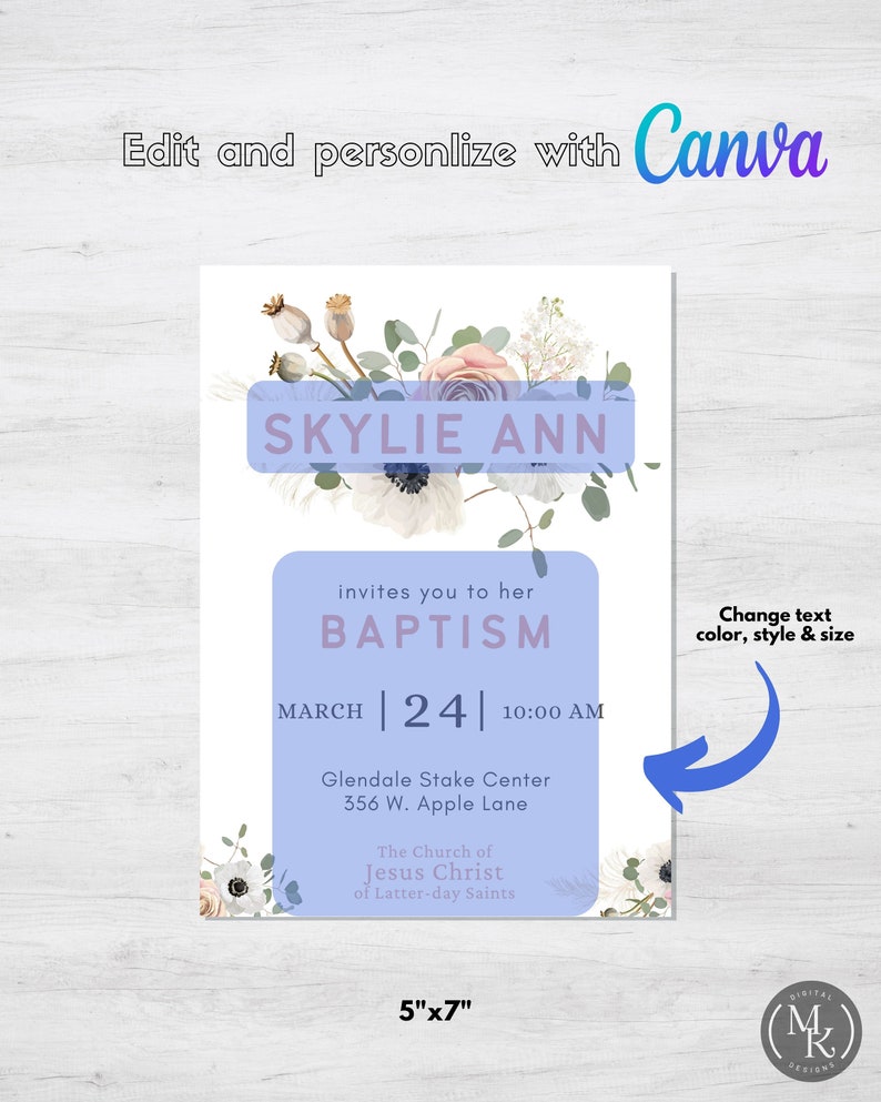 Editable Baptism Invitation LDS Canva Template 011 Edit and - Etsy