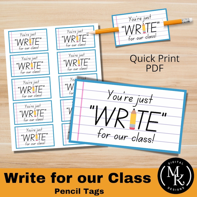 Pencil Tags Student Gift, Back to School Treat Download, Write for Our ...