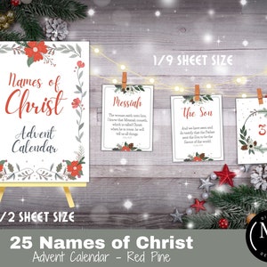 25 Names of Christ Advent Calendar - Red Pine Set, Christmas Countdown ...