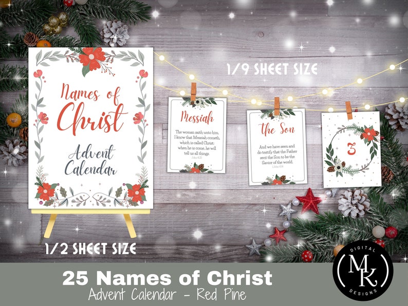 25 Names of Christ Advent Calendar - Red Pine Set, Christmas Countdown ...