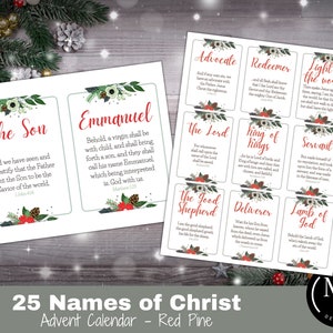 25 Names of Christ Advent Calendar - Red Pine Set, Christmas Countdown ...