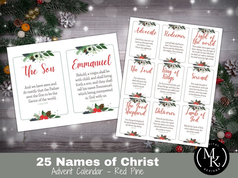 25 Names of Christ Advent Calendar - Red Pine Set, Christmas Countdown ...