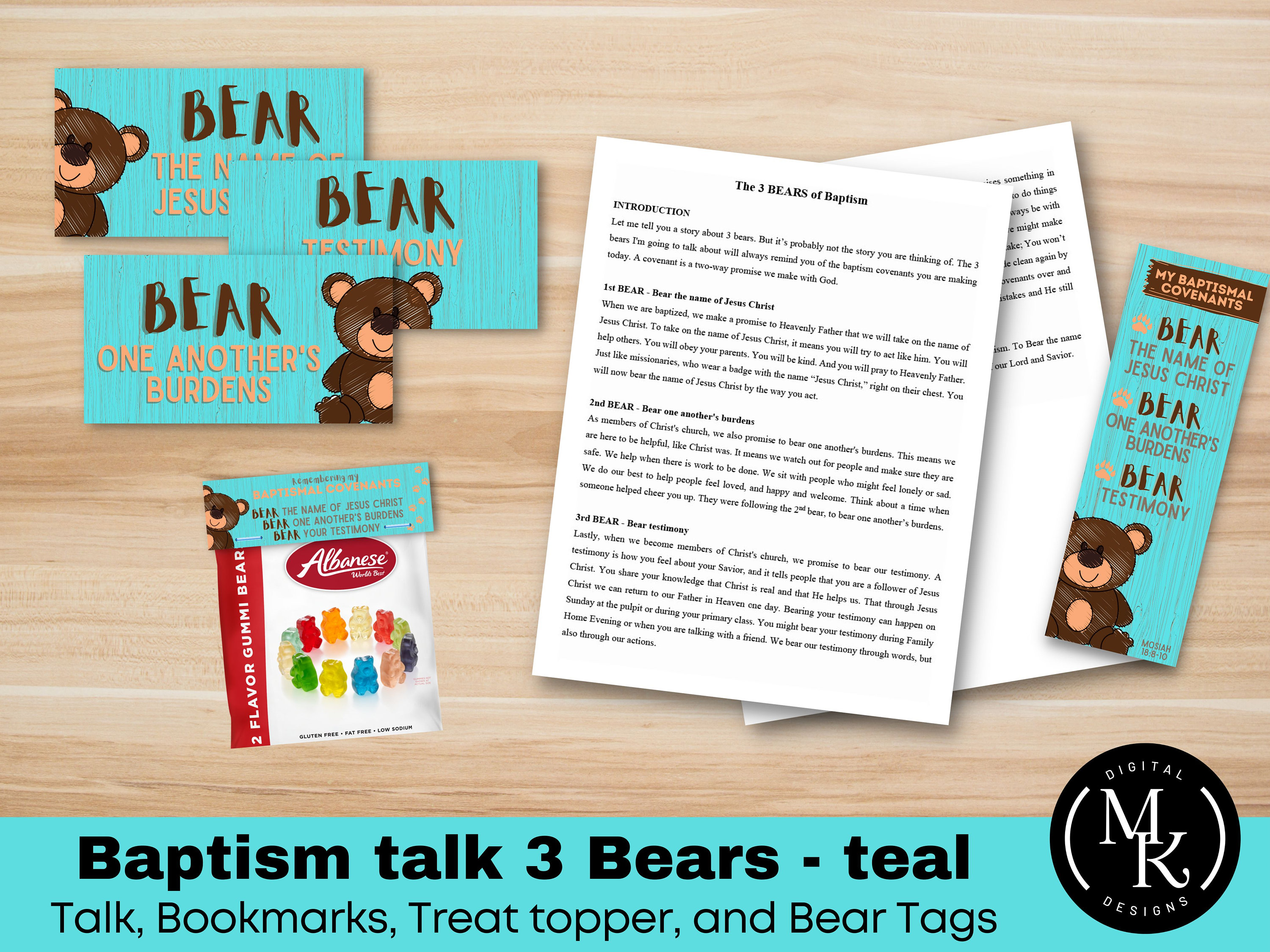 Baptism 3 Bears | LDS Baptism Talk & Printables Teal - Etsy