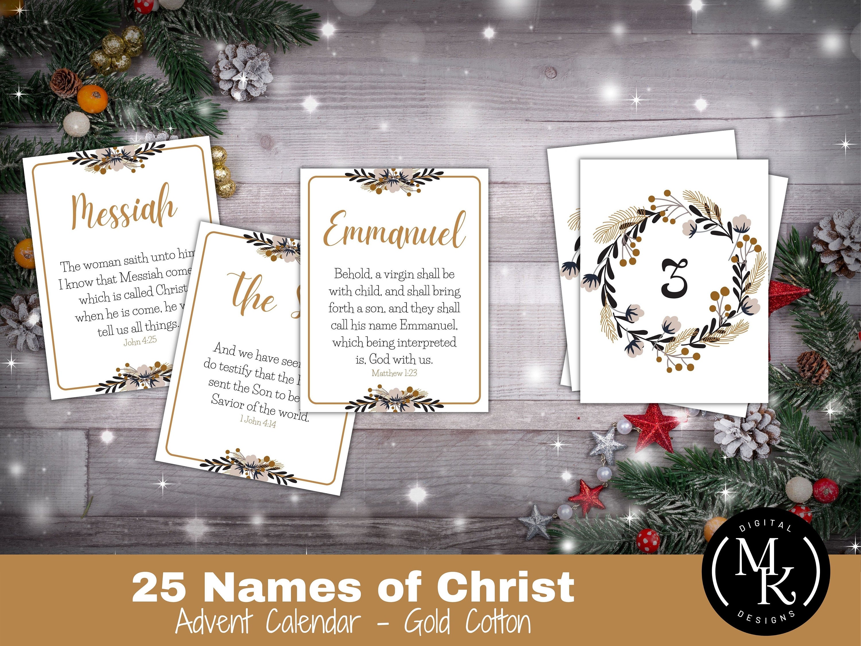 25 Names of Christ Advent Calendar - Gold Cotton Set, Christmas ...