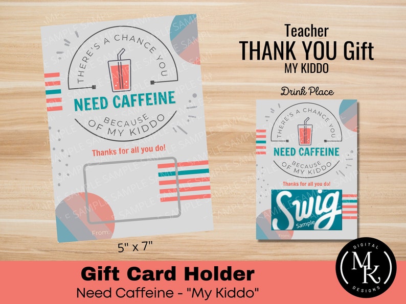 Teacher Needs Caffeine Thank You Card for Soda Gift Card, Printable ...