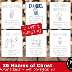 Kids Coloring Page Nativity Advent Calendar, 25 Names of Christ Print ...