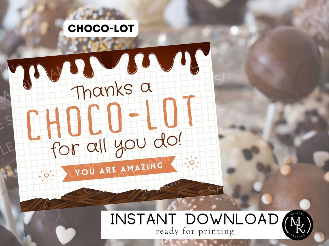 Thanks a CHOCO-LOT for All You Do Chocolate Tag Teacher - Etsy