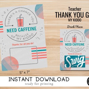 Teacher Needs Caffeine Thank You Card for Soda Gift Card - Etsy