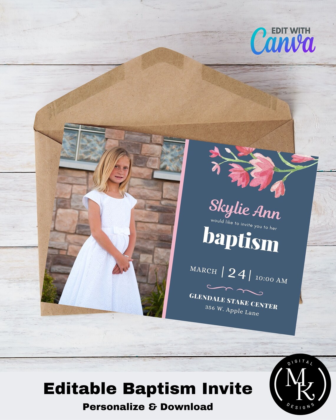 Editable Baptism Invitation LDS Canva Template 101 Edit and - Etsy