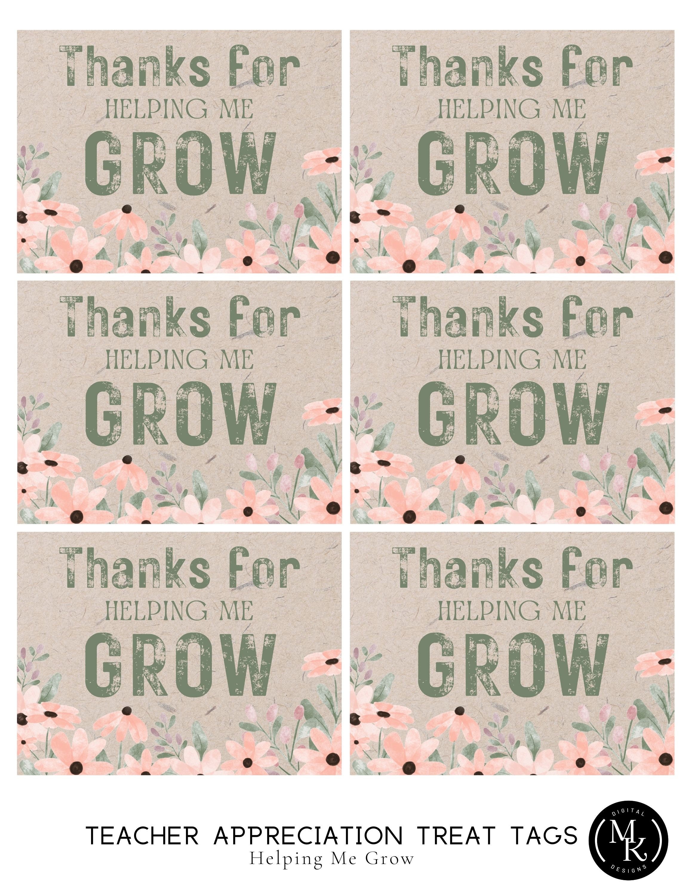 Thanks for Helping Me GROW Teacher Appreciation Treat Tags | Etsy