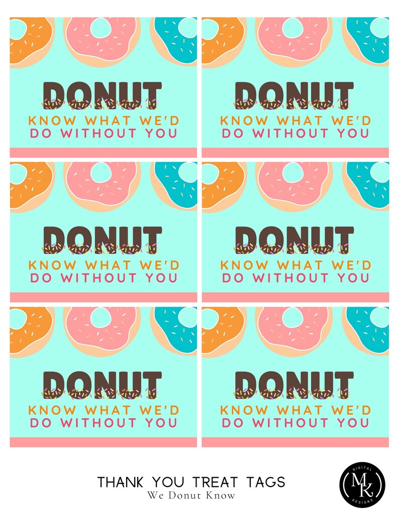 DONUT Know What We'd Do Without You Donut Tag Teacher | Etsy
