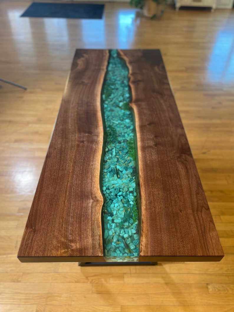 Aquatic Walnut River Table Koi With Fish Dining Table Desk Coffee Tables End Tables Waterfall ...