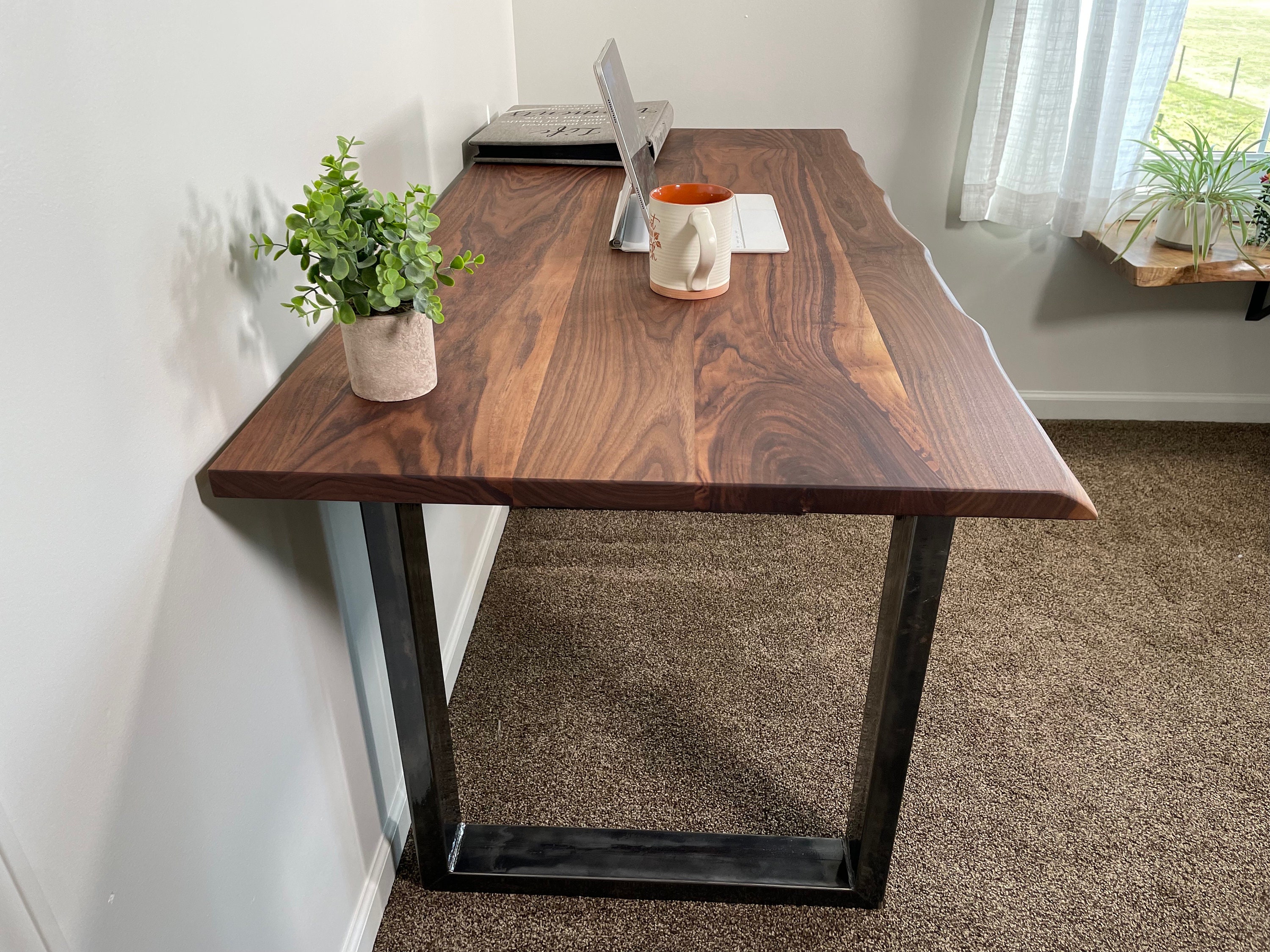 Modern Desk U-shaped Legs Live Edge Walnut Desk Indiana Black Walnut ...