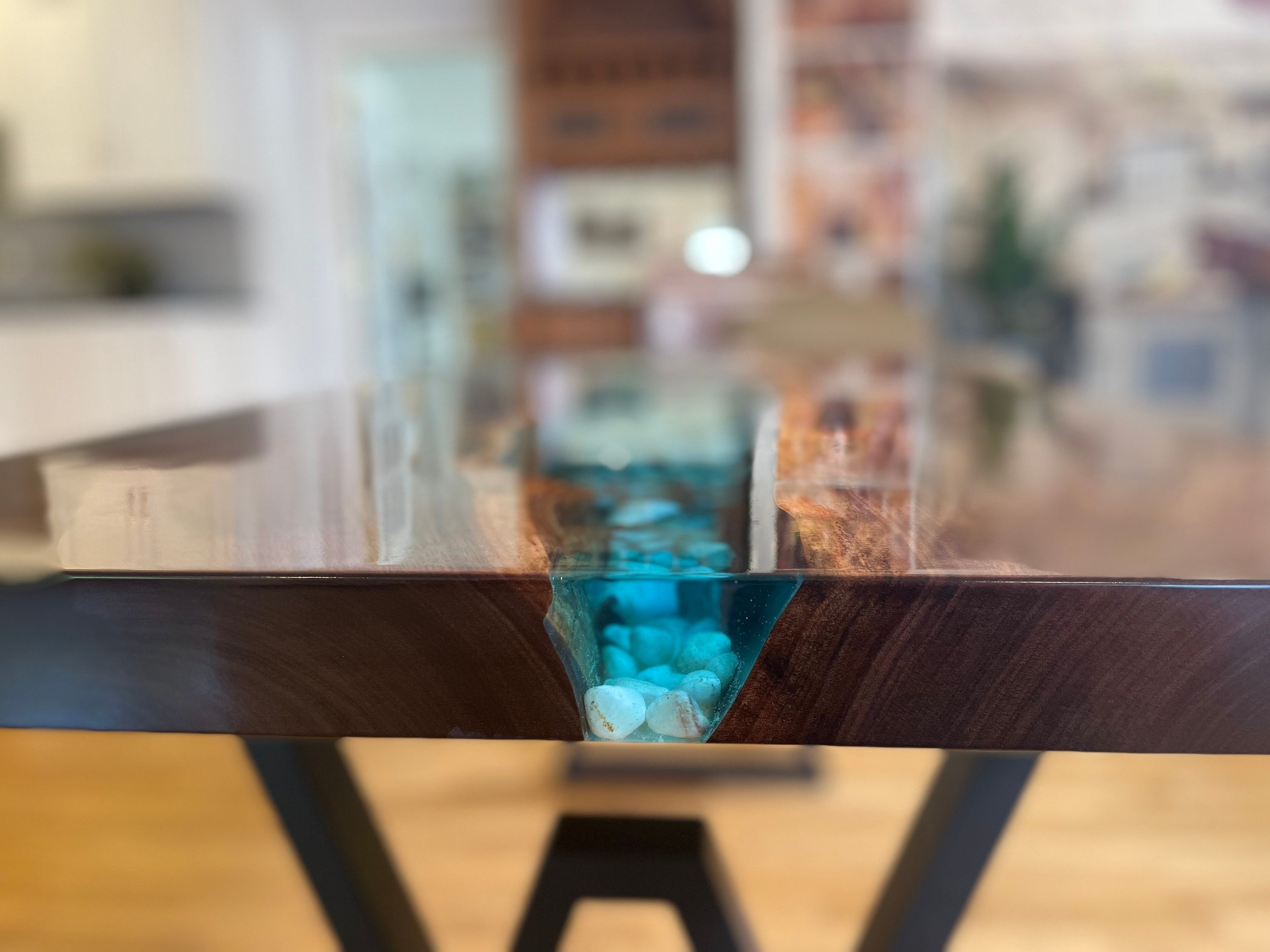 Aquatic Walnut River Table Koi With Fish Dining Table Desk Coffee ...