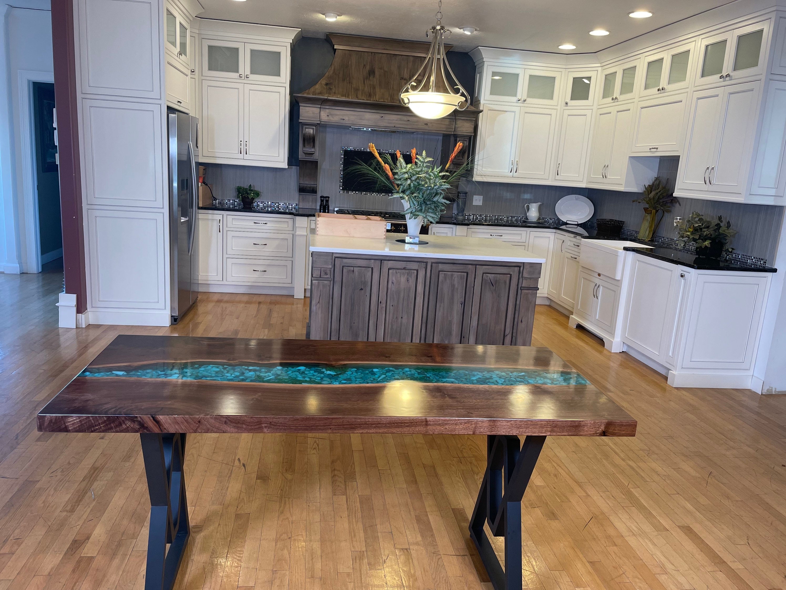 Aquatic Walnut River Table Koi With Fish Dining Table Desk Coffee Tables End Tables Waterfall ...