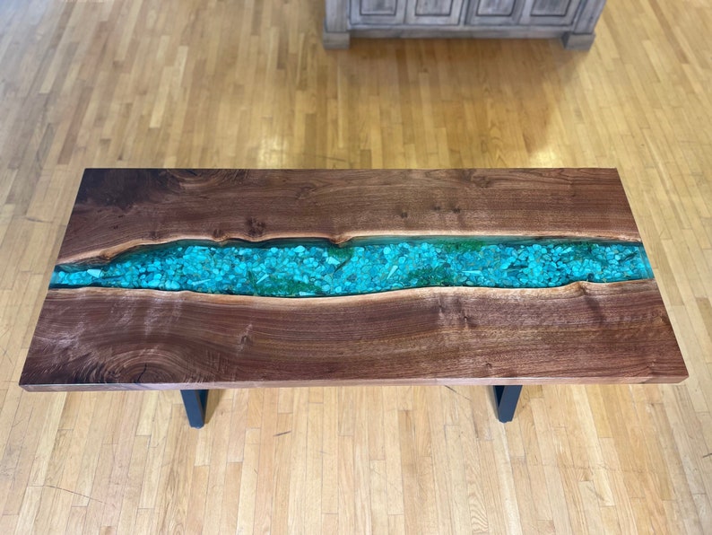 Aquatic Walnut River Table Koi With Fish Dining Table Desk Coffee Tables End Tables Waterfall ...