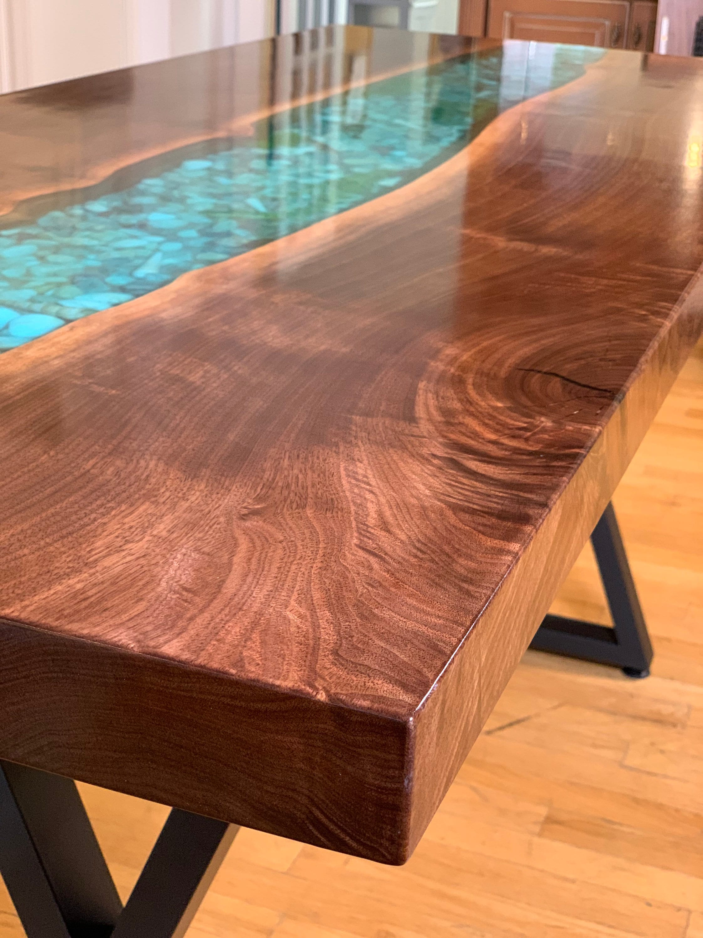 Aquatic Walnut River Table Koi With Fish Dining Table Desk Coffee ...