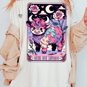 Highland Cow Tarot Card PNG Cute but Psycho Pastel Goth PNG Baby Heifer ...