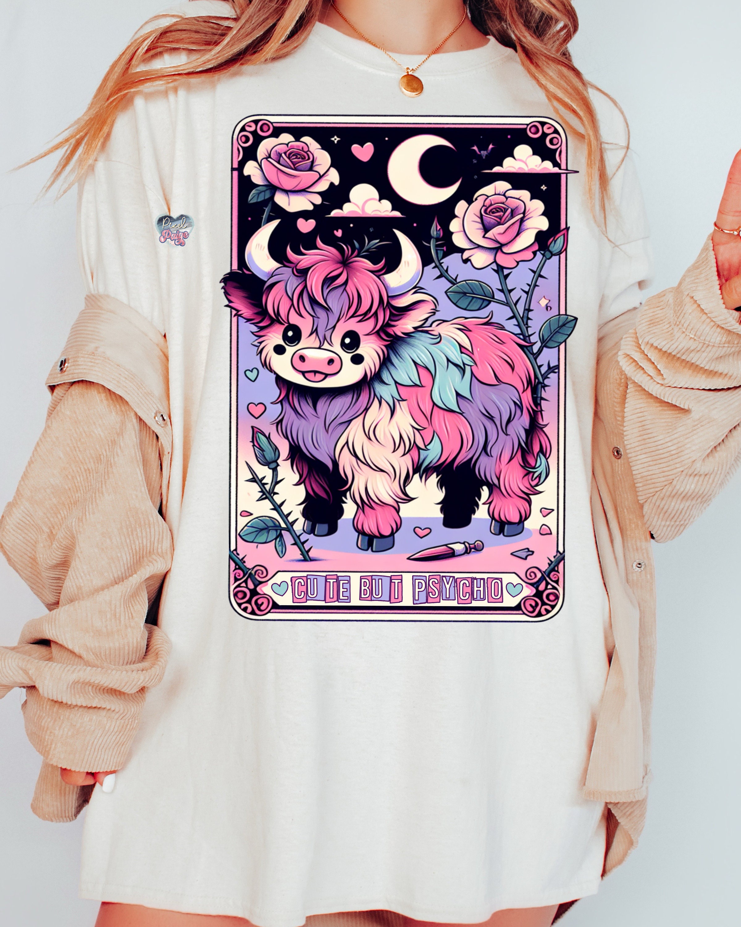 Highland Cow Tarot Card PNG Cute but Psycho Pastel Goth PNG Baby Heifer ...