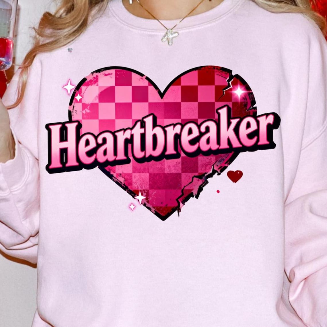 Heartbreaker PNG, Pink Grunge Valentine Text Design, Checkered Heart ...
